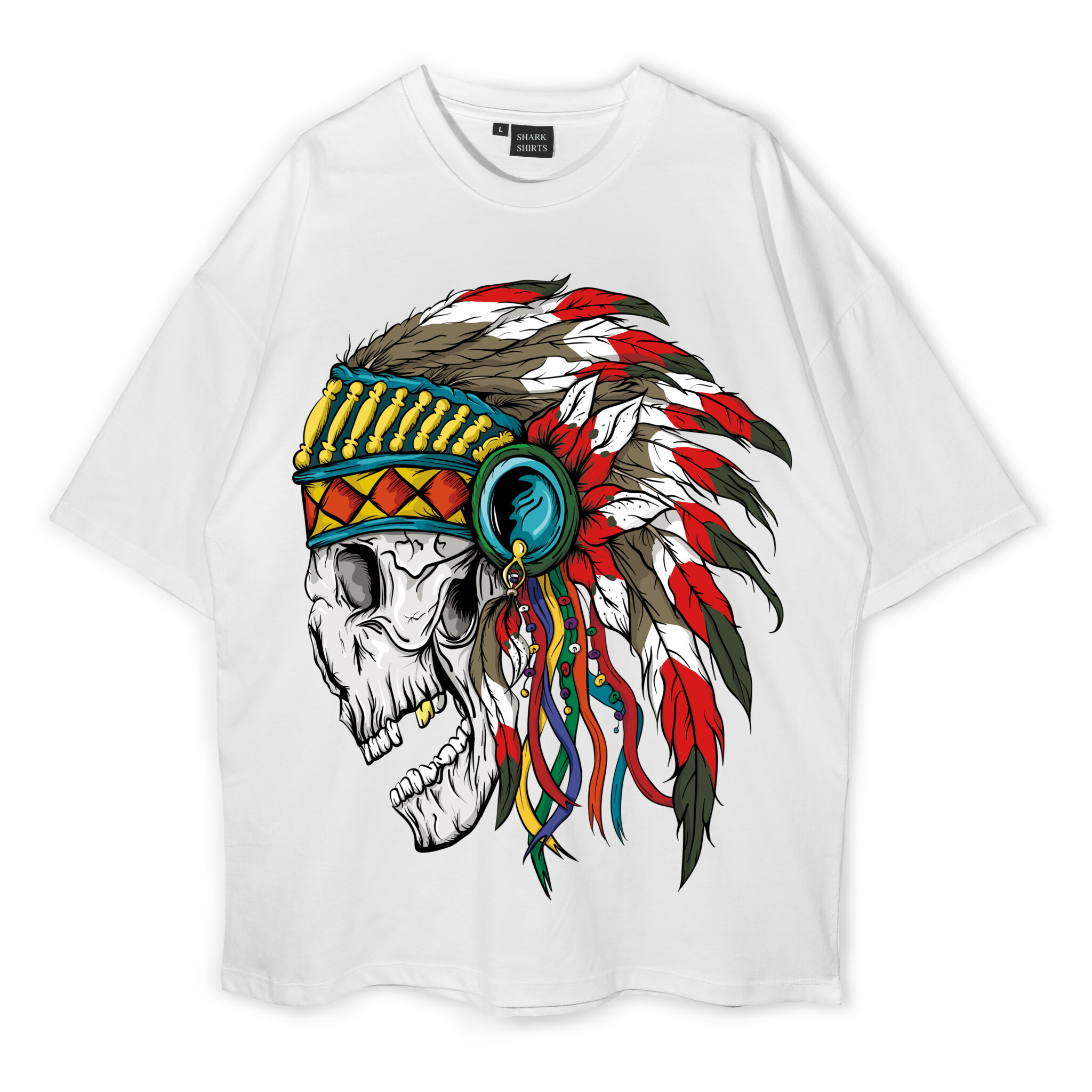 Apache Indian Skull Oversized T-Shirt - Shark Shirts