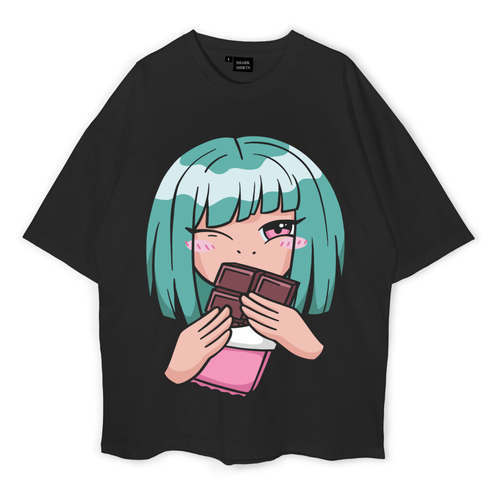 Chocolate Anime Girl Oversized T-Shirt - Shark Shirts
