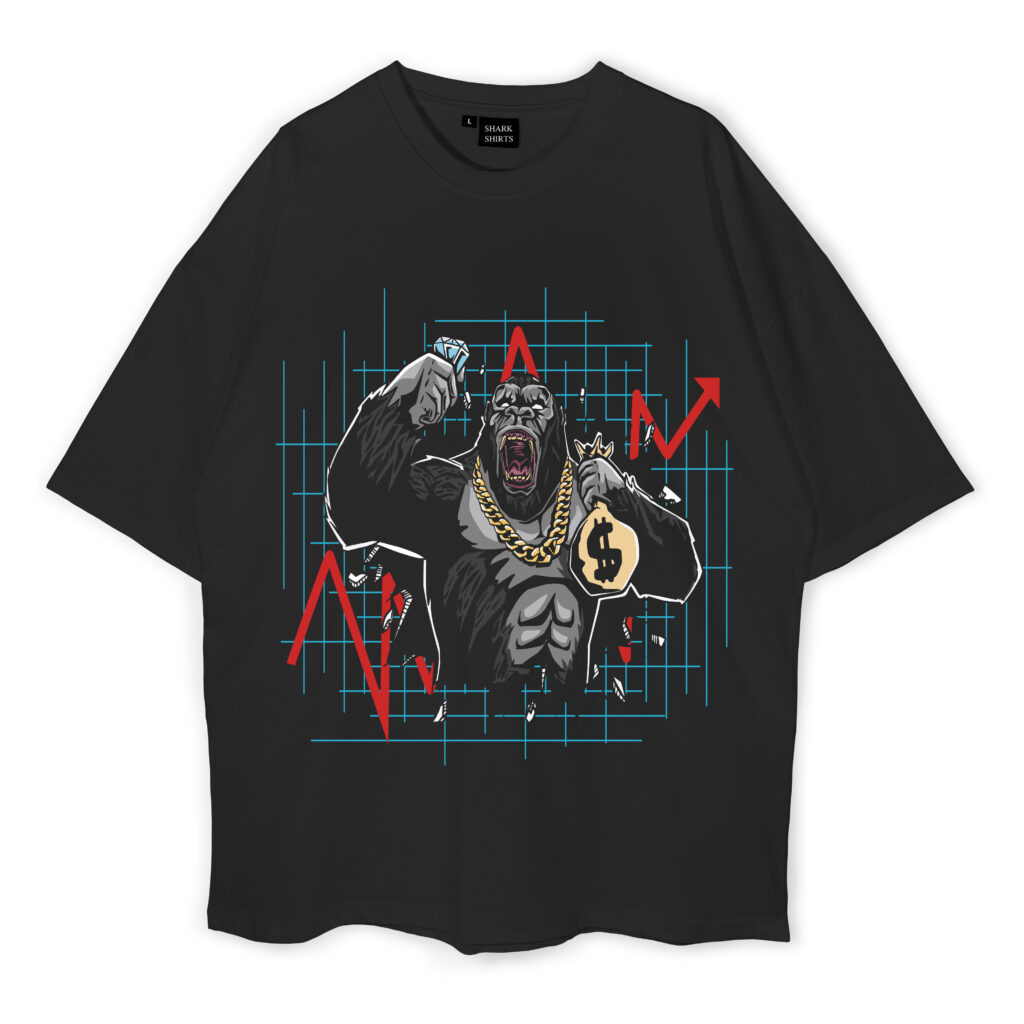 Gorilla Monkey Gems Money Oversized T-Shirt - Shark Shirts