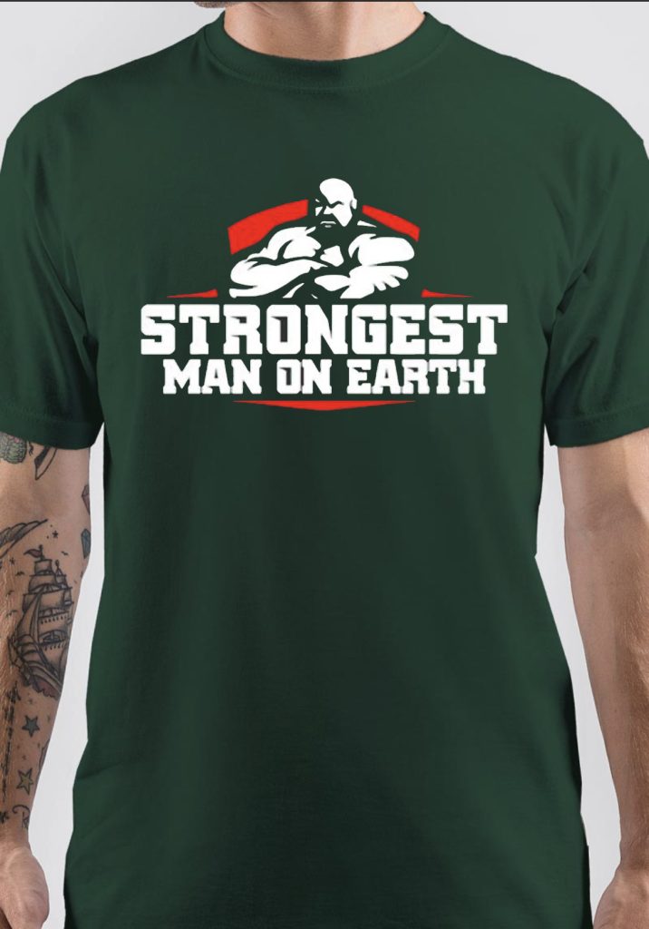 World's Strongest Man Olive Green T-Shirt - Shark Shirts
